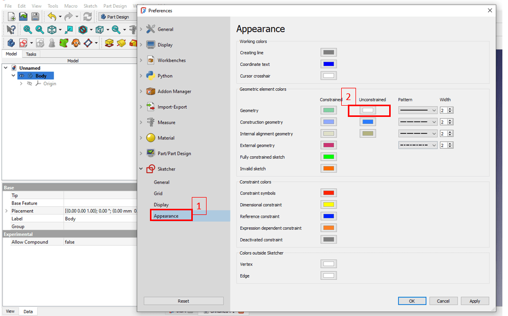 Setting the color of Sketch lines in FreeCAD – Mechnexus